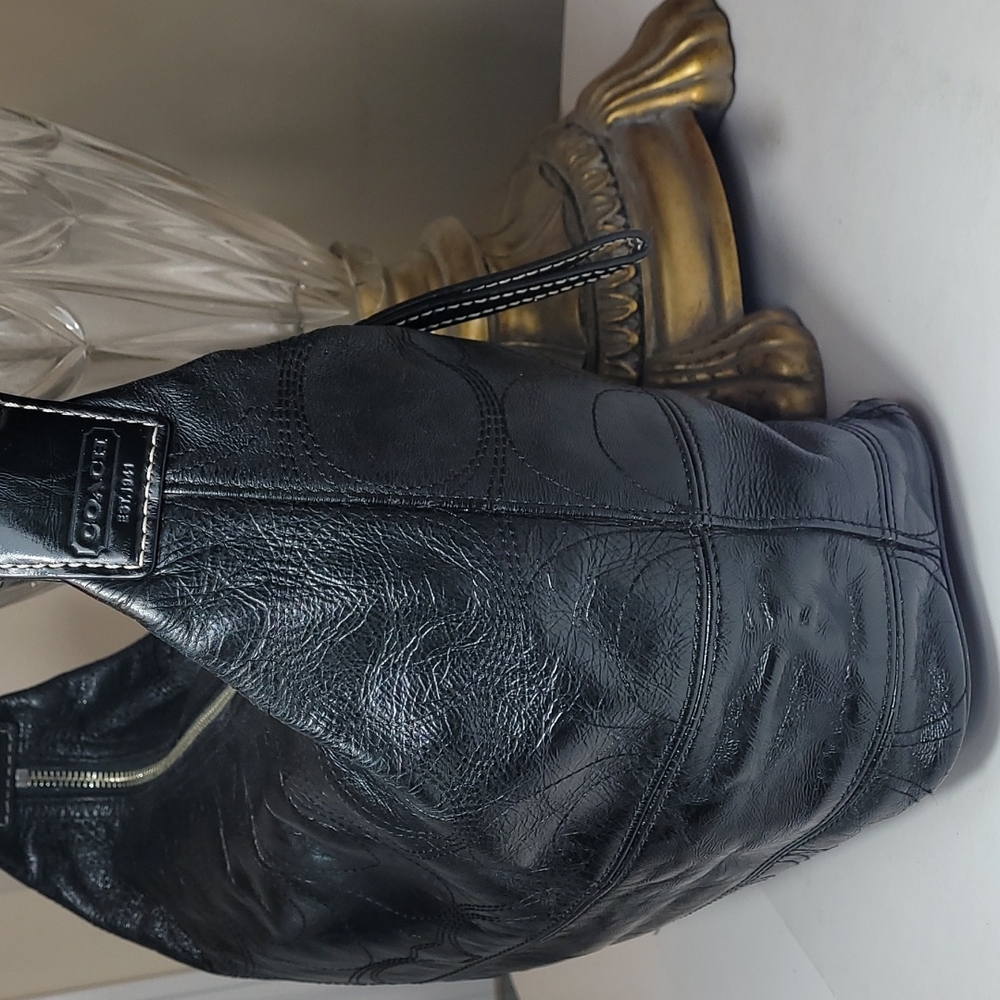 Coach Signature Stitch Black Leather Large Hobo Handb… - Gem